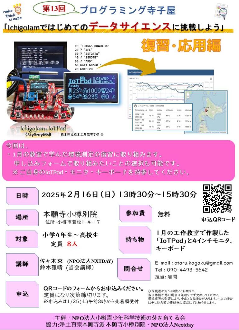 2/16 プログラミング寺子屋(IchigoJam)＠小樽 – nextday programming kids